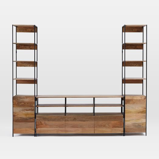 Industrial Modular Media Set With Bookshelves | west elm